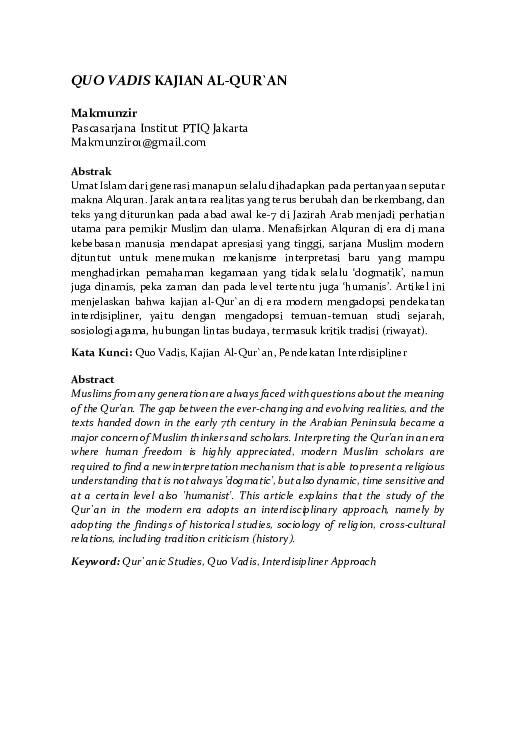 (PDF) QUO VADIS KAJIAN AL-QUR`AN