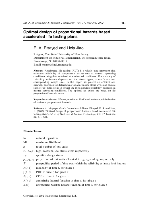 (PDF) Optimal design of proportional hazards based accelerated life ...