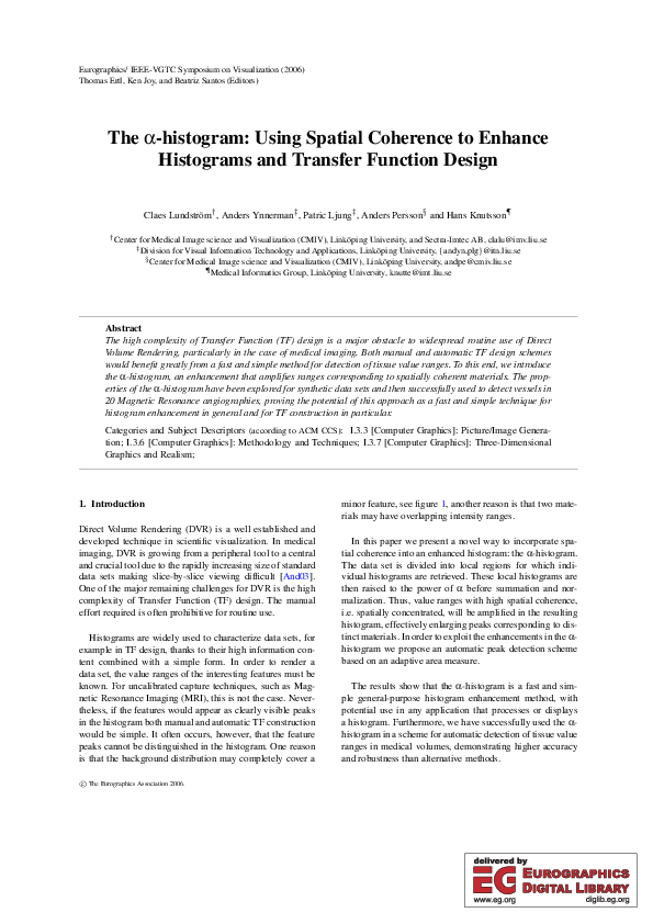 (PDF) The α-histogram: using spatial coherence to enhance histograms and transfer function ...