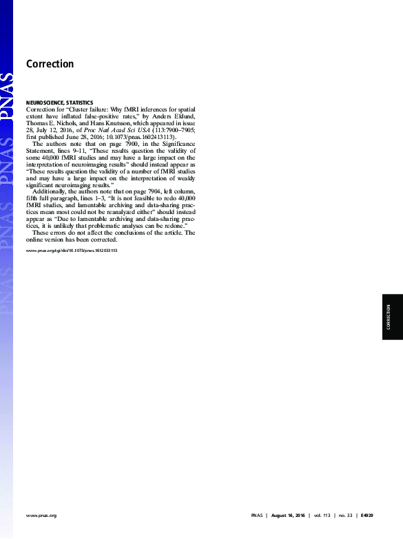 (PDF) Cluster failure: Why fMRI inferences for spatial extent have ...