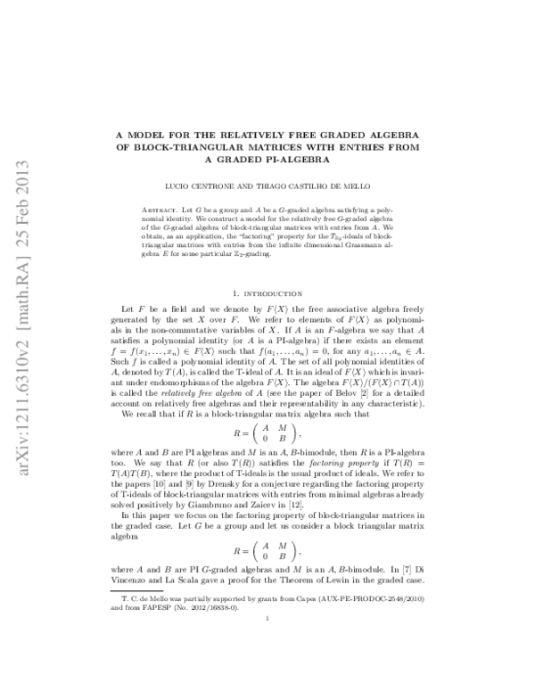 (PDF) A model for the relatively free graded algebra of block ...