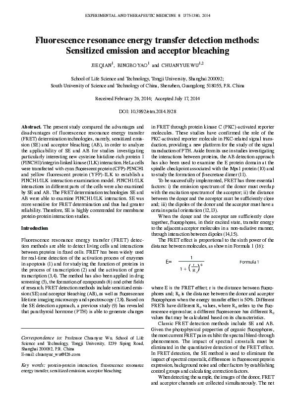 (PDF) Fluorescence resonance energy transfer detected by scanning near ...