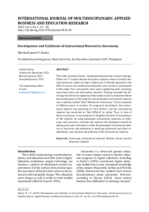 (PDF) Development and Validation of Instructional Material in Astronomy