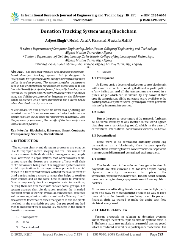 Pdf Donation Tracking System Using Blockchain
