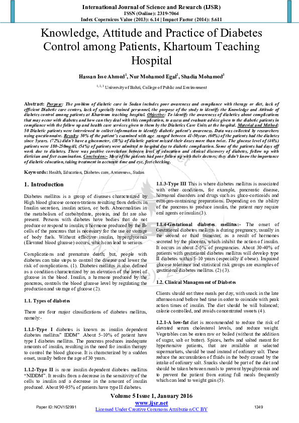(PDF) Knowledge, Attitude and Practice of Diabetes Control among ...