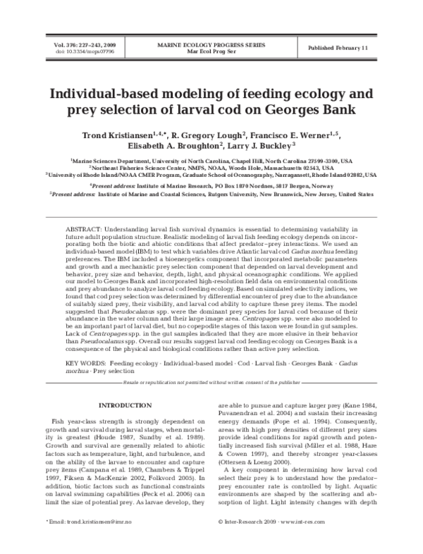 (PDF) Individual-based modeling of feeding ecology and prey selection of larval cod on Georges Bank