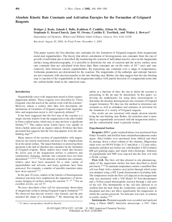 (PDF) Absolute Kinetic Rate Constants and Activation Energies for the ...