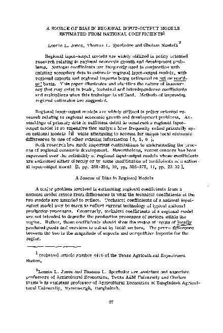 Pdf A Source Of Bias In Regional Input Output Models Estimated From National Coefficients