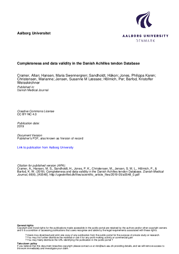 (PDF) Completeness and data validity in the Danish Achilles tendon Database