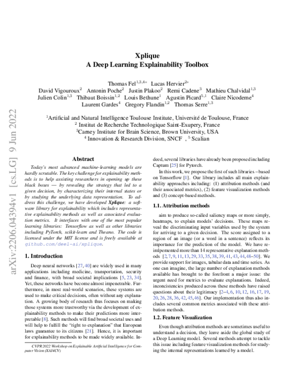 (PDF) Xplique: A Deep Learning Explainability Toolbox