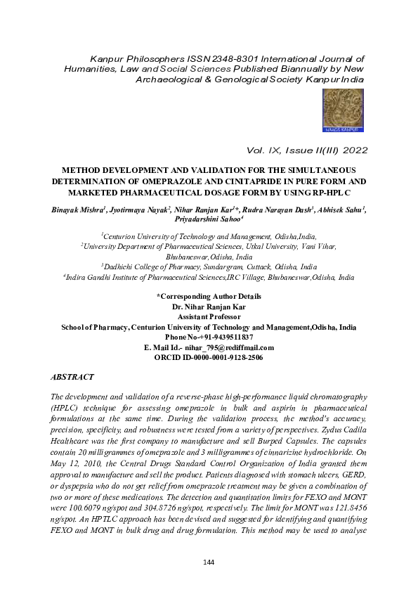 (PDF) METHOD DEVELOPMENT AND VALIDATION FOR THE SIMULTANEOUS DETERMINATION OF OMEPRAZOLE AND ...