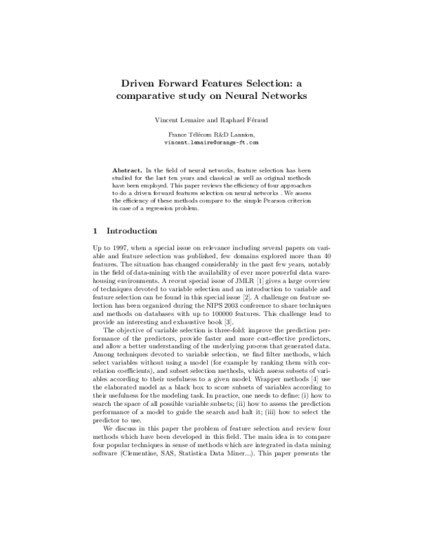 (PDF) Driven Forward Features Selection: A Comparative Study on Neural ...