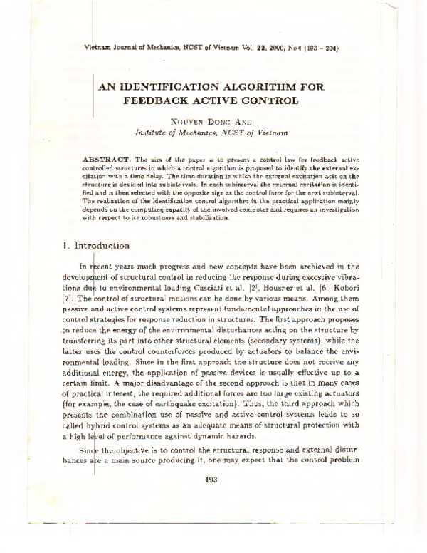 (PDF) An identification algorithm for feedback active control | K59 Nguyen Ha Anh - Academia.edu