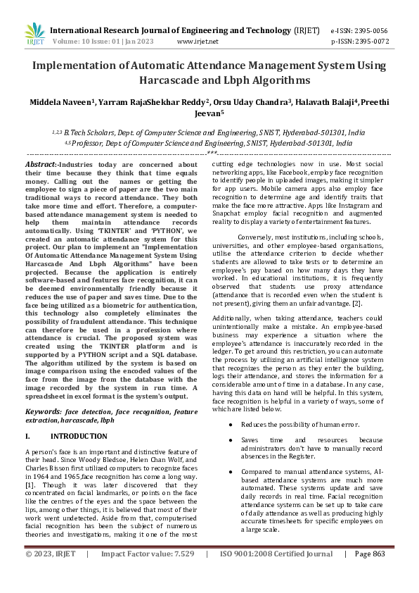(PDF) Implementation of Automatic Attendance Management System Using ...