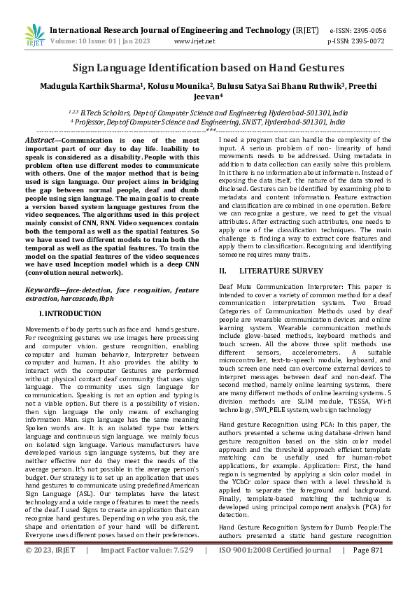 (PDF) Sign Language Identification based on Hand Gestures