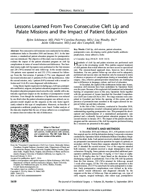Lessons learned from two consecutive cleft lip and palate missions and ...