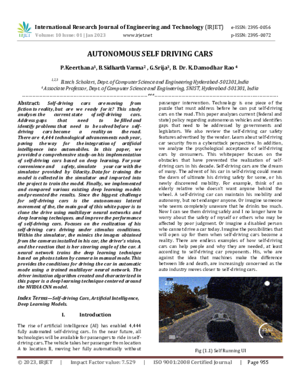 (PDF) AUTONOMOUS SELF DRIVING CARS (PDF) AUTONOMOUS SELF DRIVING CARS