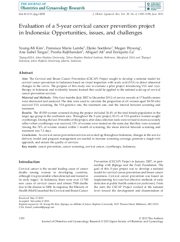 (PDF) Evaluation of a 5-year cervical cancer prevention project in ...