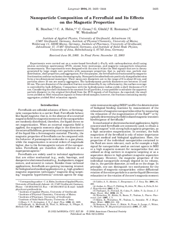 (PDF) Nanoparticle Composition of a Ferrofluid and Its Effects on the ...