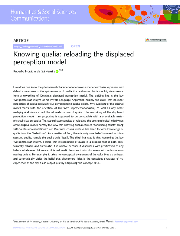 (PDF) Knowing qualia: reloading the displaced perception model