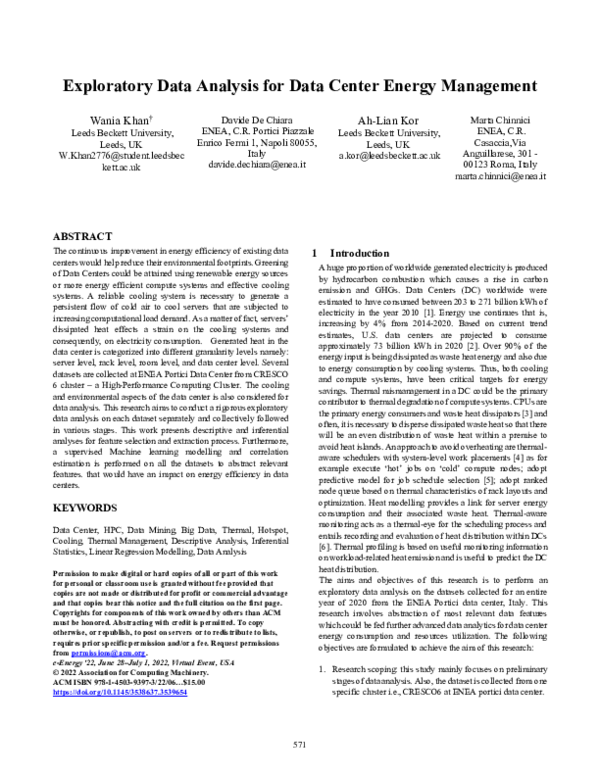 Pdf Exploratory Data Analysis For Data Center Energy Management 