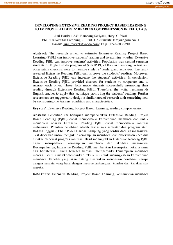 (PDF) Developing Extensive Reading Project based Learning to Improve Students’ Reading ...