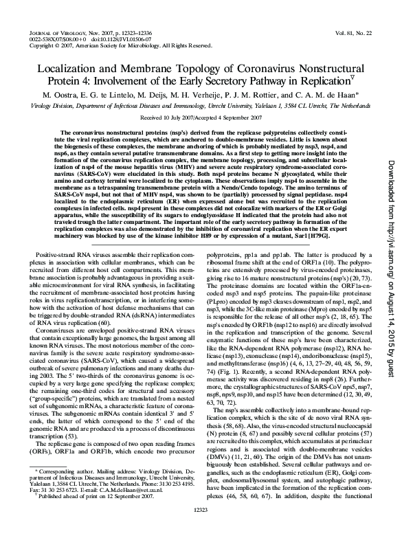 (PDF) Localization and Membrane Topology of Coronavirus Nonstructural ...