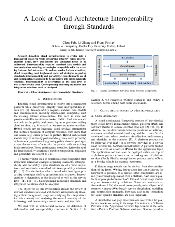 (PDF) A Look at Cloud Architecture Interoperability through Standards