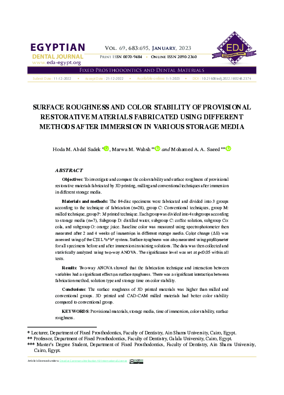 (PDF) Surface Roughness and Color stability of Provisional Restorative ...