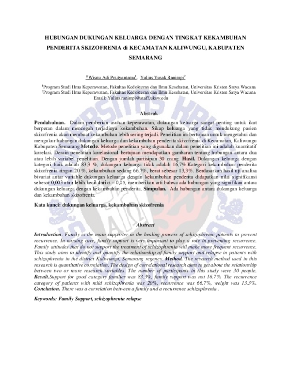 (PDF) Hubungan Dukungan Keluarga dengan Tingkat Kekambuhan Penderita Skizofrenia di Kecamatan ...