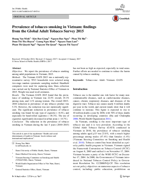 (PDF) Prevalence of tobacco smoking in Vietnam: findings from the ...