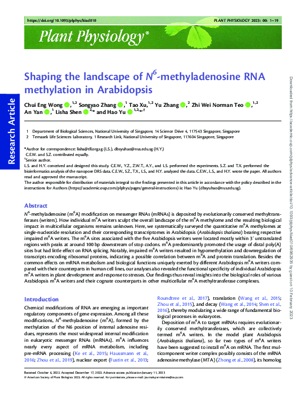 (PDF) Shaping the landscape of N6-methyladenosine RNA methylation in Arabidopsis
