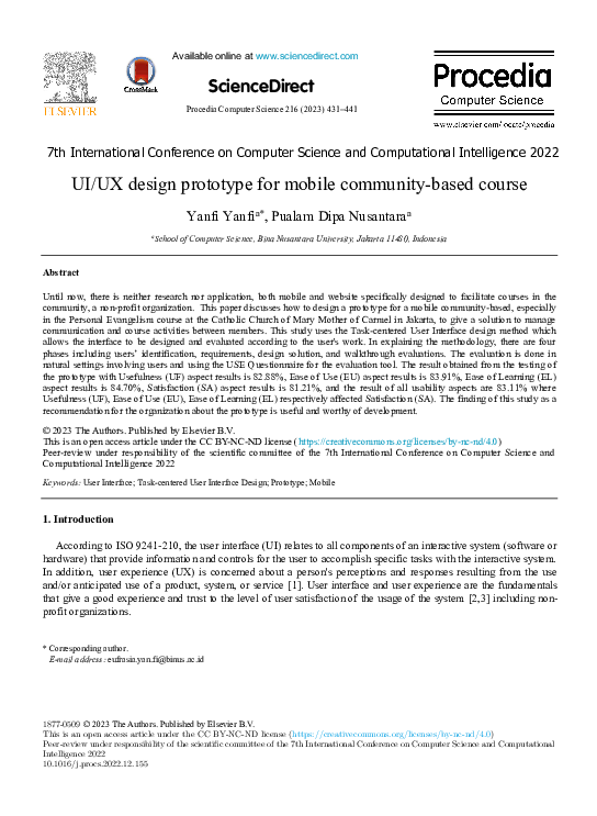 (PDF) UI/UX design prototype for mobile community-based course