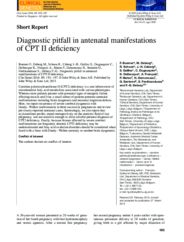 (PDF) Diagnostic pitfall in antenatal manifestations of CPT II deficiency