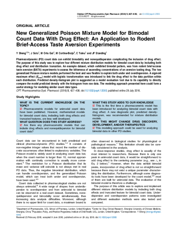 (PDF) New generalized poisson mixture model for bimodal count data with ...