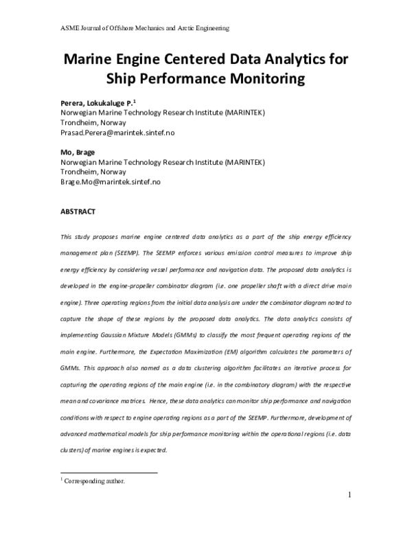 (PDF) Marine Engine-Centered Data Analytics for Ship Performance Monitoring