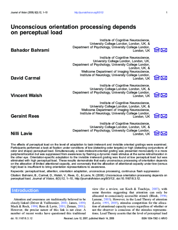 (PDF) Unconscious orientation processing depends on perceptual load