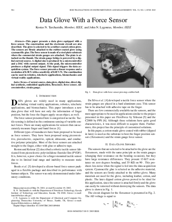(PDF) Data glove with a force sensor