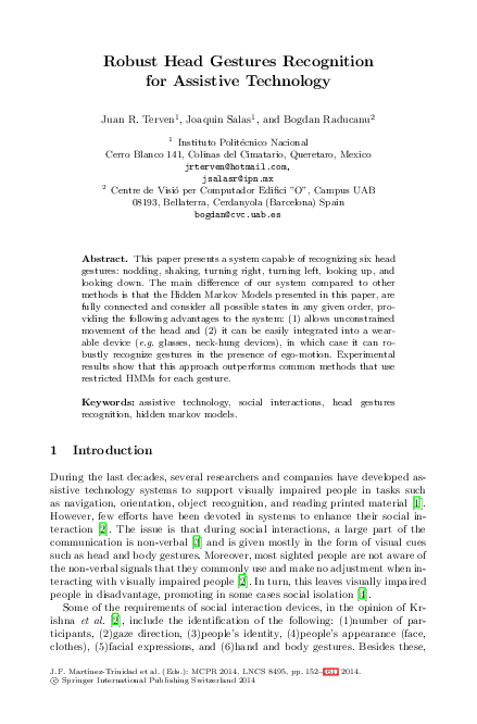 (PDF) Robust Head Gestures Recognition for Assistive Technology
