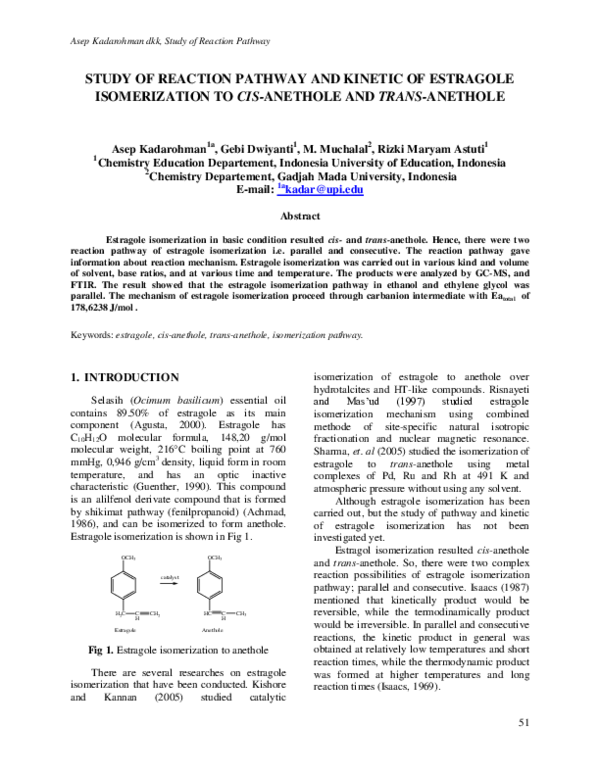 (PDF) Study of Reaction Pathway and Kinetic of Estragole Isomerization ...