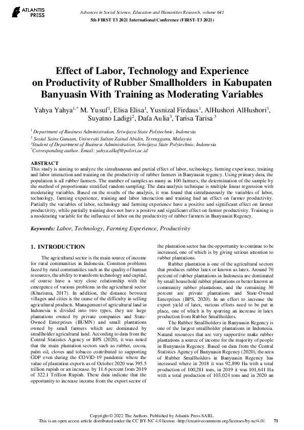 (PDF) Effect of Labor, Technology and Experience on Productivity of ...