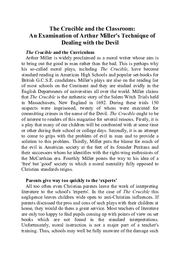 (DOC) The Crucible and the Classroom: An Examination of Arthur Miller's ...