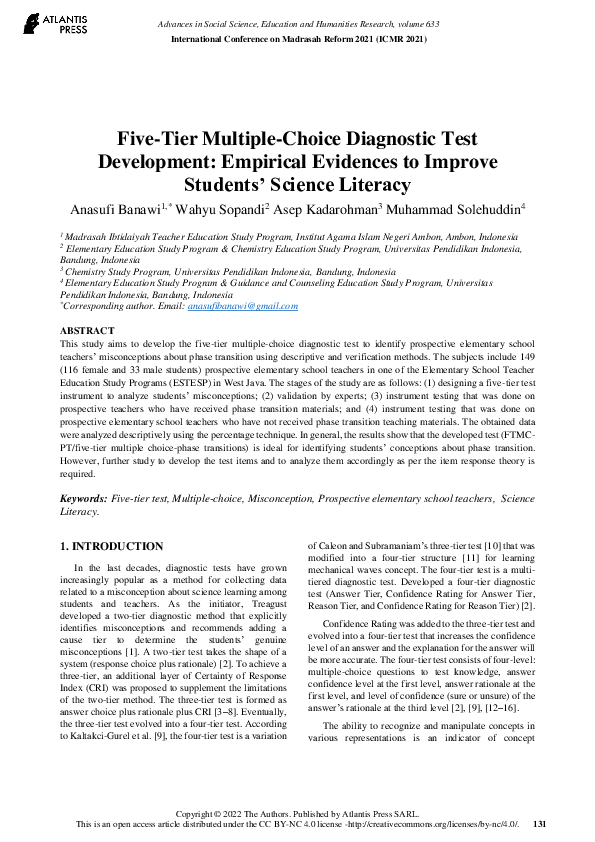 (PDF) Five-Tier Multiple-Choice Diagnostic Test Development: Empirical ...