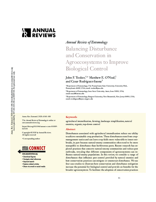 (PDF) Balancing Disturbance and Conservation in Agroecosystems to Improve Biological Control