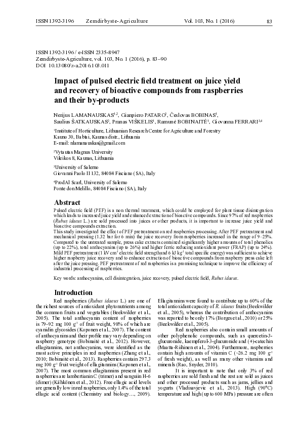 (PDF) Impact of pulsed electric field treatment on juice yield and ...