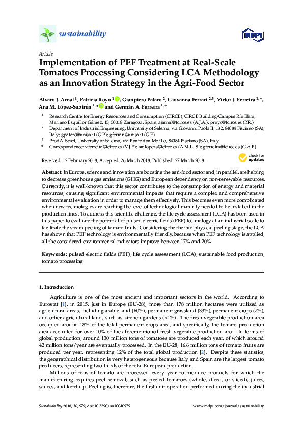 (PDF) Implementation of PEF Treatment at Real-Scale Tomatoes Processing ...