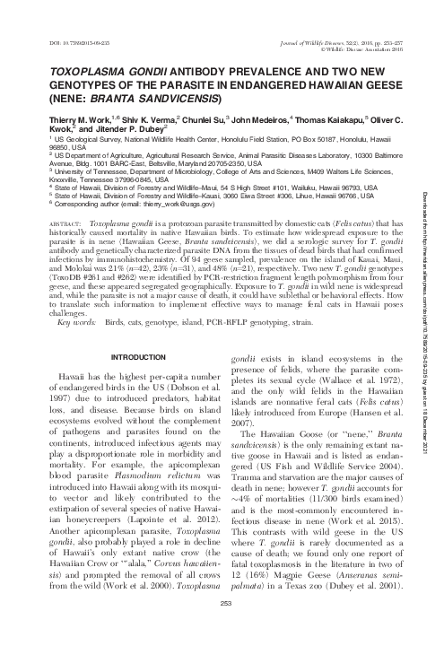 (PDF) Toxoplasma Gondii Antibody Prevalence and Two New Genotypes of ...