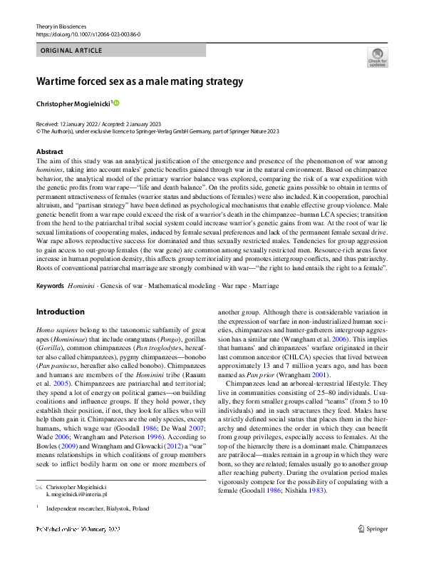Wartime Forced Sex As A Male Mating Strategy