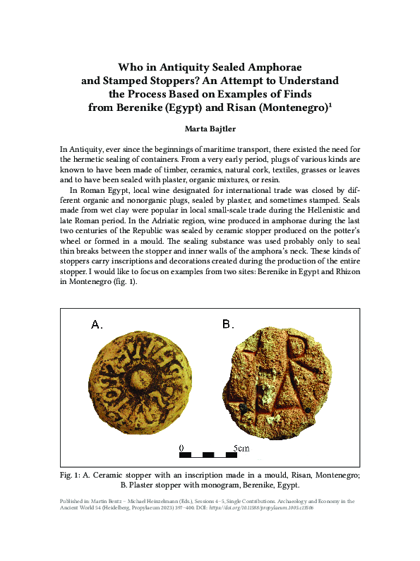 (PDF) Who in Antiquity sealed amphorae and stamped stoppers? An attempt to understand the ...