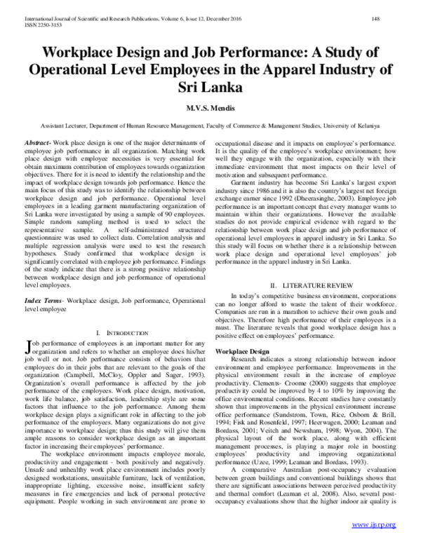 (PDF) Workplace Design and Job Performance : A Study of Operational ...
